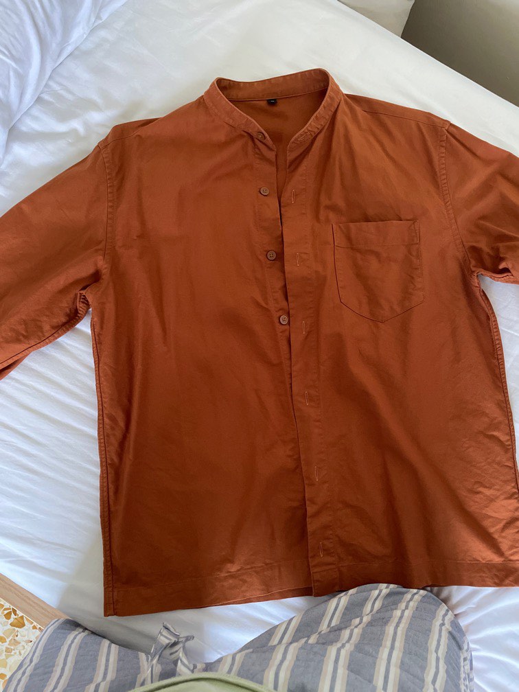 Muji long sleeve mandarin collar shirt, Men's Fashion, Tops & Sets ...