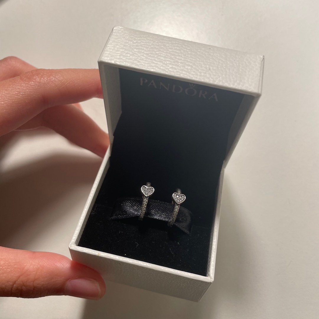 Pandora Pave Heart Hoop Earrings, Women's Fashion, Jewelry & Organisers ...
