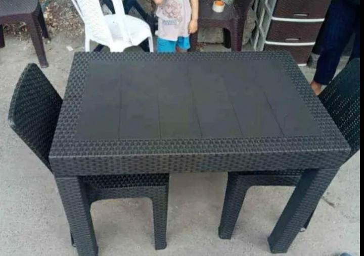 PLASTIC RATTAN STYLE DINING SET TABLE AND CHAIRS, Furniture & Home ...