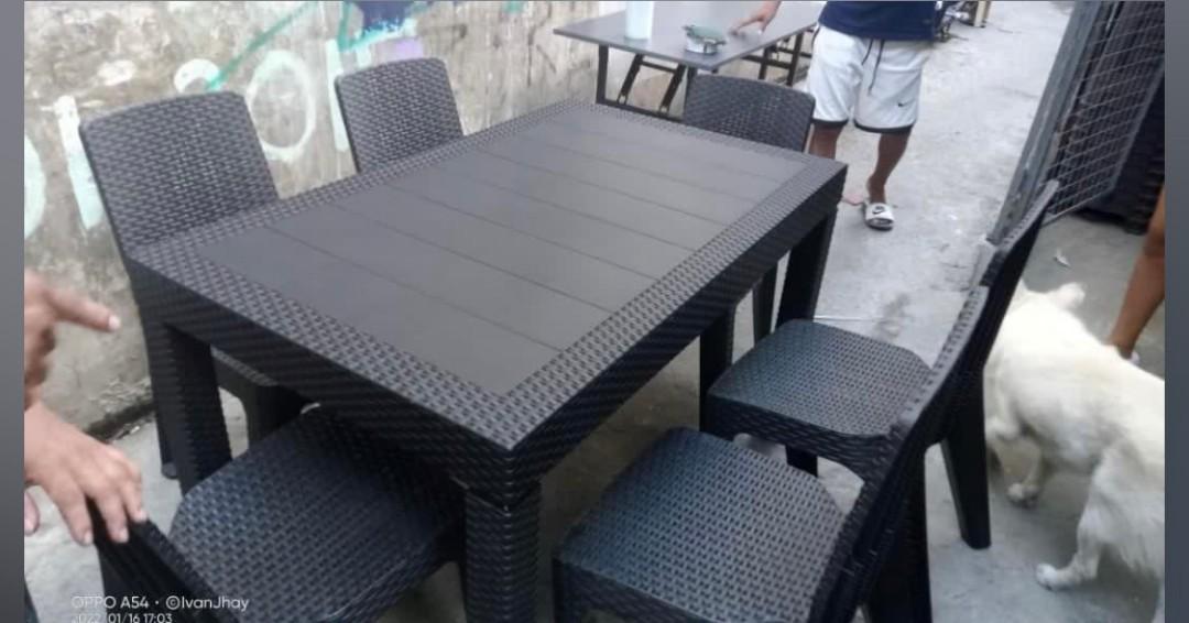 PLASTIC RATTAN STYLE DINING SET TABLE AND CHAIRS, Furniture & Home ...