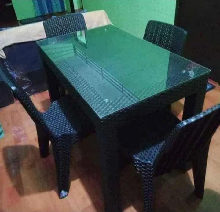 PLASTIC RATTAN STYLE DINING SET TABLE AND CHAIRS, Furniture & Home ...