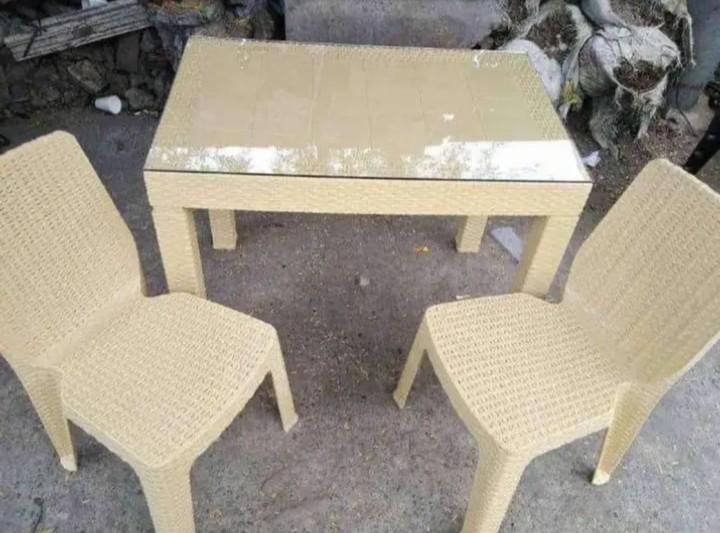 PLASTIC RATTAN STYLE DINING SET TABLE AND CHAIRS, Furniture & Home ...