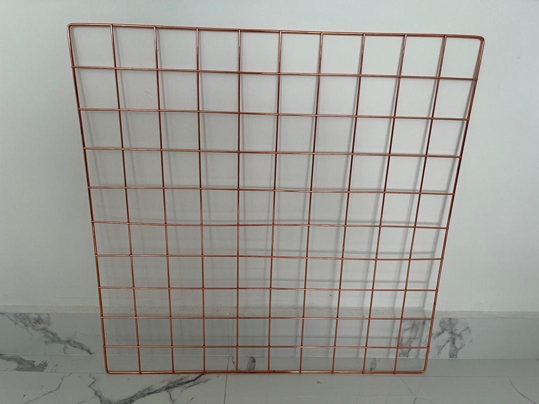 Rose Gold metal grid photo wall mesh grid board with basket, Furniture ...