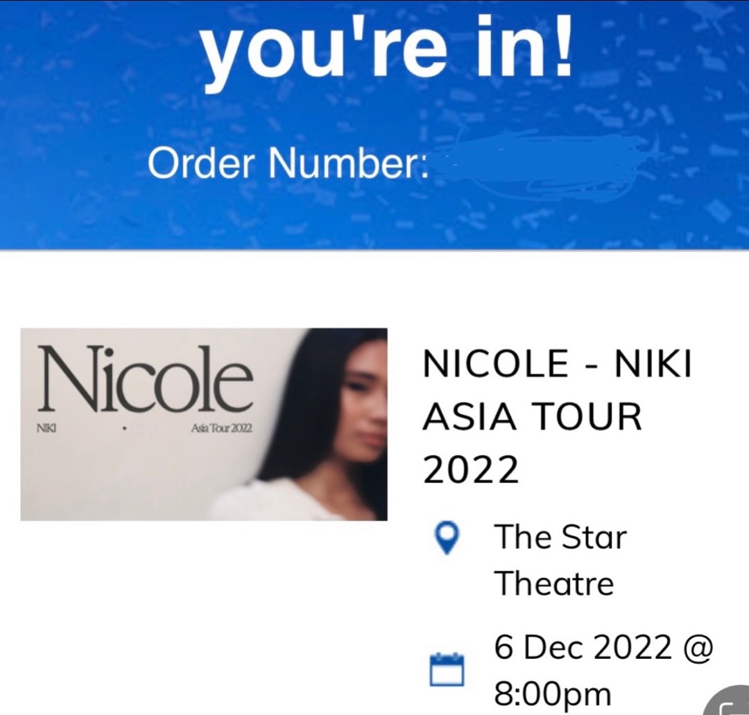 [Selling] NIKI Concert | 2 x CAT 3 Ticket @ $140 each, Tickets ...
