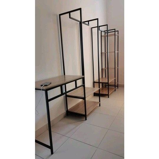 SHIRO Furniture Hanging Wardrobe with Study Desk Rack Clothes Drying ...