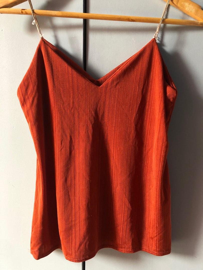 pleated string top / rust, Women's Fashion, Tops, Sleeveless on Carousell