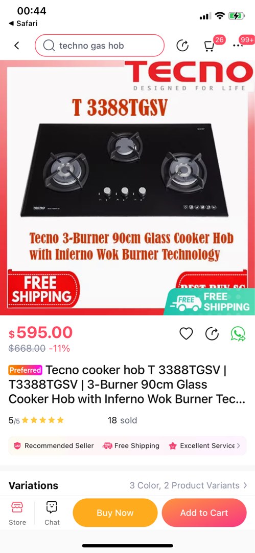 Brand new Techno 3 Burner Hob for LPG., TV & Home Appliances, Kitchen ...