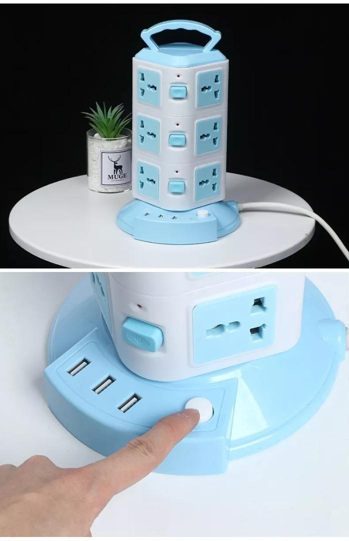 Tower Socket 5 Layer 20 Outlet Multi Plug Adaptor Electric Vertical Power Board USB Extension ...