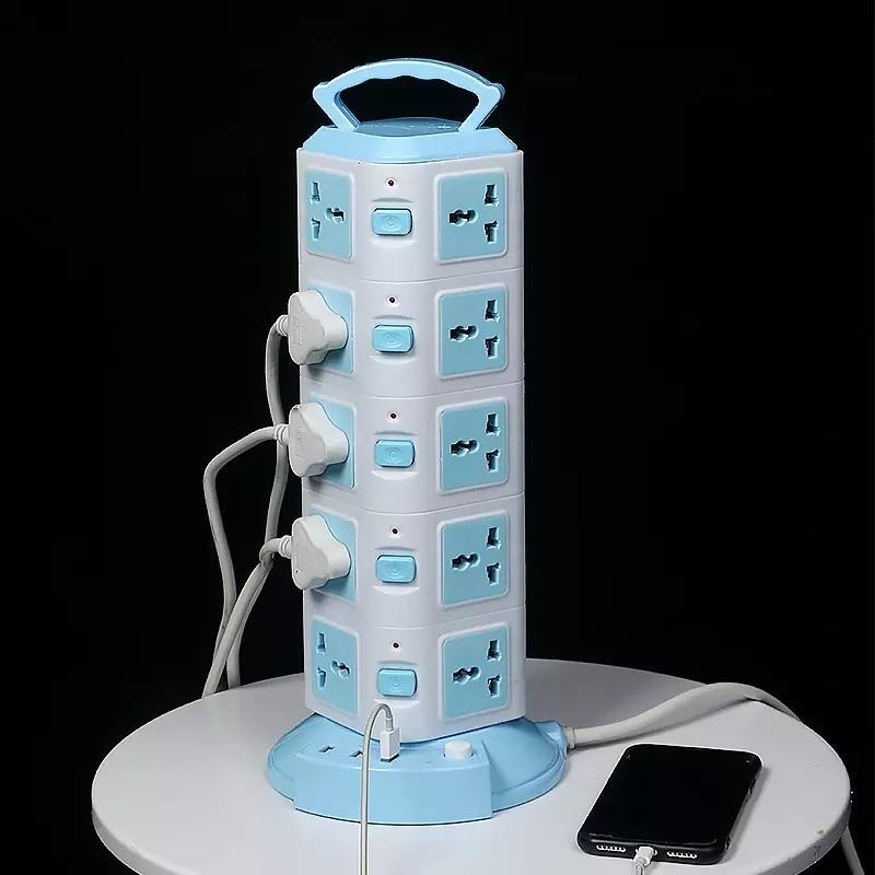 Tower Socket 5 Layer 20 Outlet Multi Plug Adaptor Electric Vertical Power Board USB Extension ...