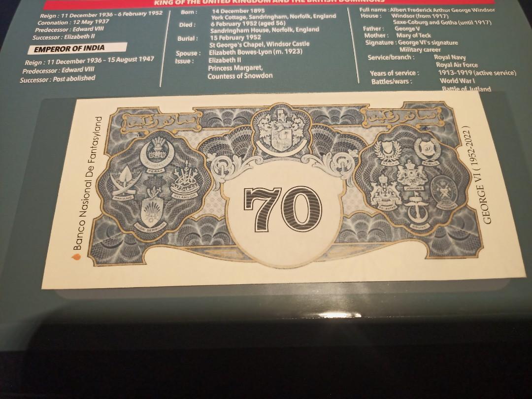 UNC BN King George VI Fantasy Note 1952-2022 Banknotes currency KG ...