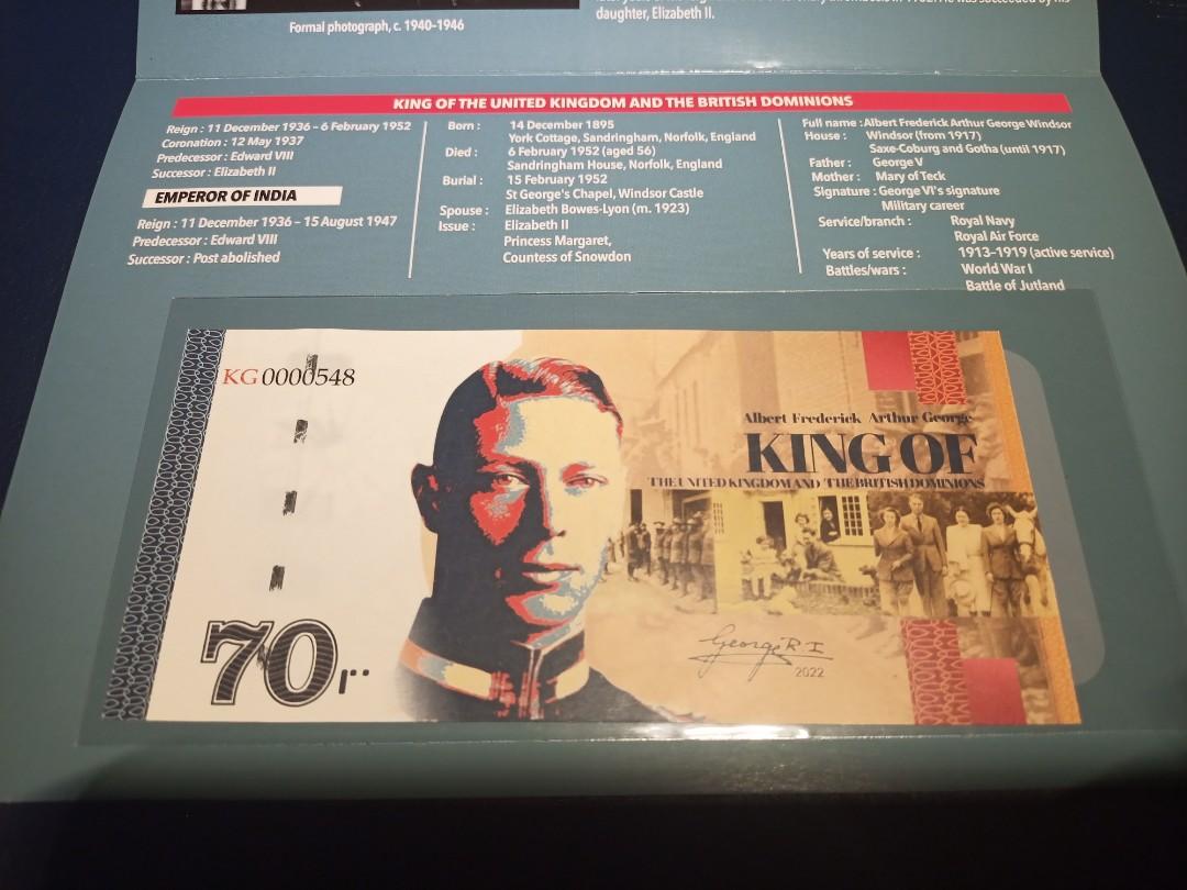 UNC BN King George VI Fantasy Note 1952-2022 Banknotes currency KG ...