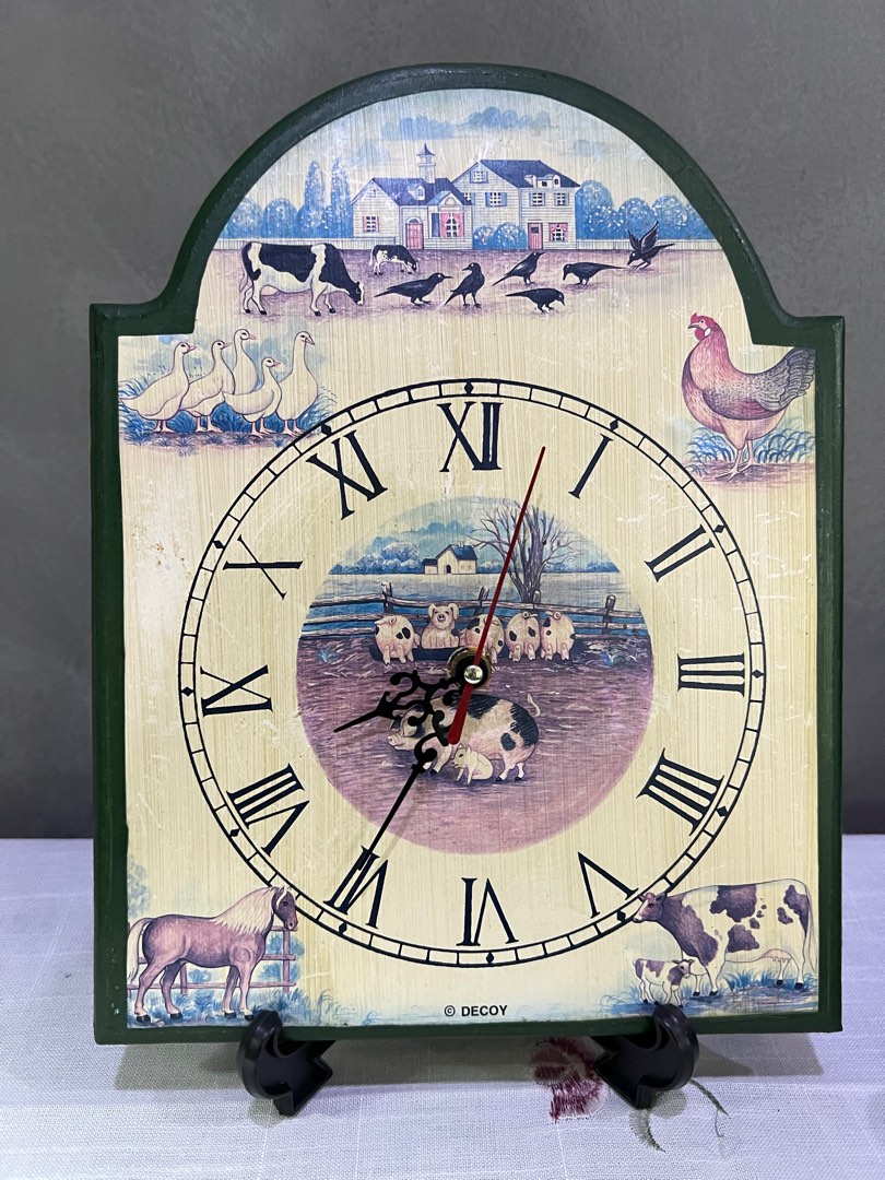 Vintage Cottage Wood Frame Country Farm Animal Theme Clock, Hobbies ...