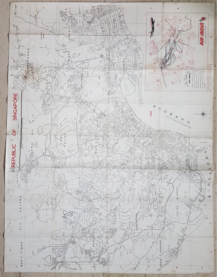 1950s original Republic of Singapore Map Air India, Hobbies & Toys ...