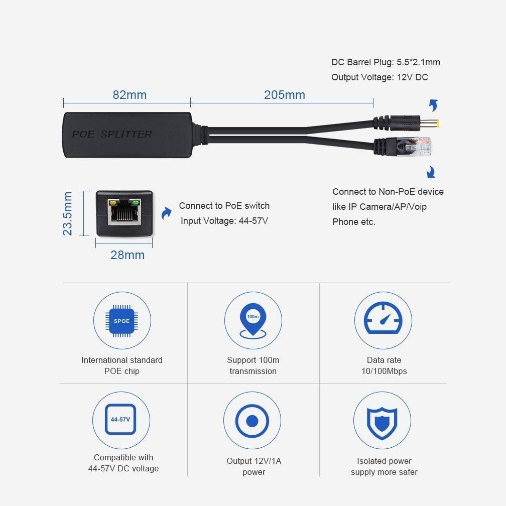 [2343] Active POE Splitter Adapter, 48V to 12V, IEEE 802.3af Compliant ...