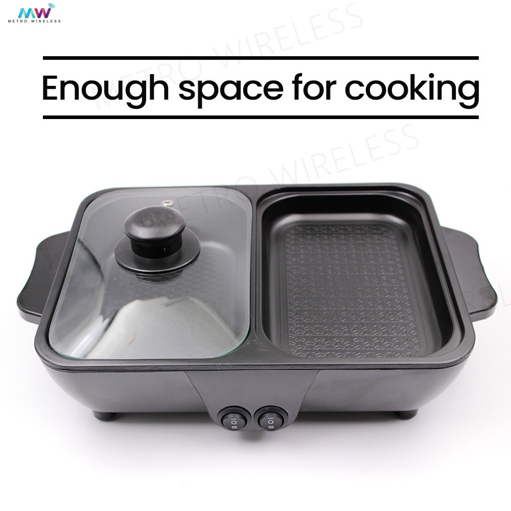 2 in 1 Electric Non stick Hotpot Grill Fry Stir-Fry Mini Portable ...