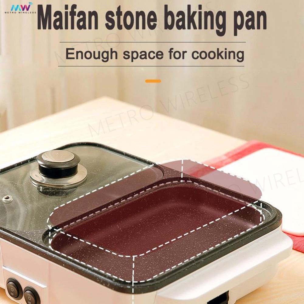 2 in 1 Electric Non stick Hotpot Grill Fry Stir-Fry Mini Portable ...