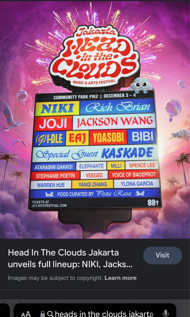 2X Head in the clouds jakarta general admission, Tickets & Vouchers ...