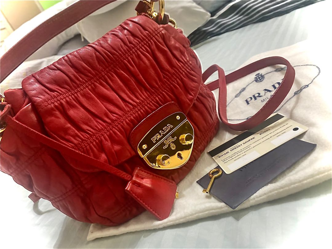 Authentic and Original Prada Gaufre in Rosso (red nappa leather ...