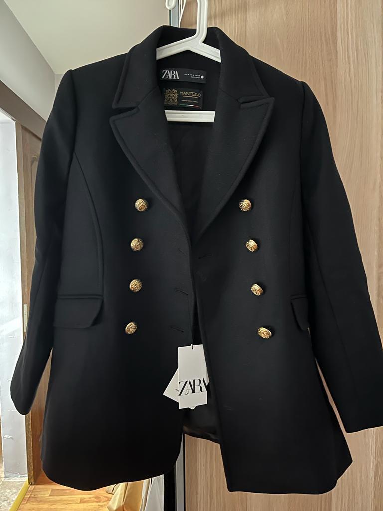 BNWT Zara black winter wool coat with military gold buttons, Women's ...