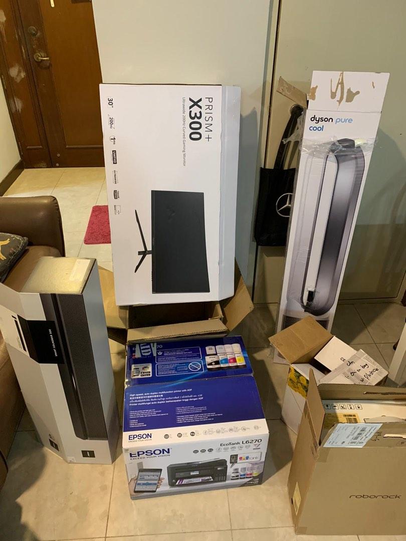 Cardboard box of Dyson fan, Epson printer, Roborock, prism monitor ...