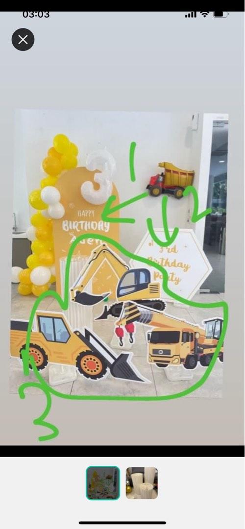 Construction vehicles standees, balloons, cylinder stand, Babies & Kids ...