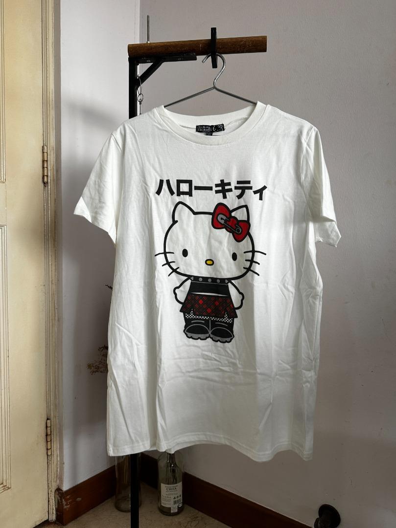 Dolls Kill x Hello Kitty Collab White Oversized T-shirt, Women's Fashion, Tops, Shirts on Carousell