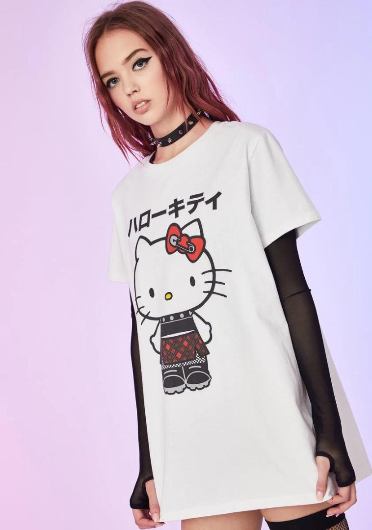 Dolls Kill x Hello Kitty Collab White Oversized T-shirt, Women's Fashion, Tops, Shirts on Carousell