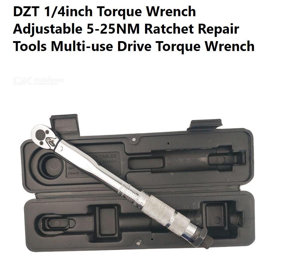 DZT 1/4inch Torque Wrench Adjustable 5-25NM Ratchet Repair Tools Multi ...