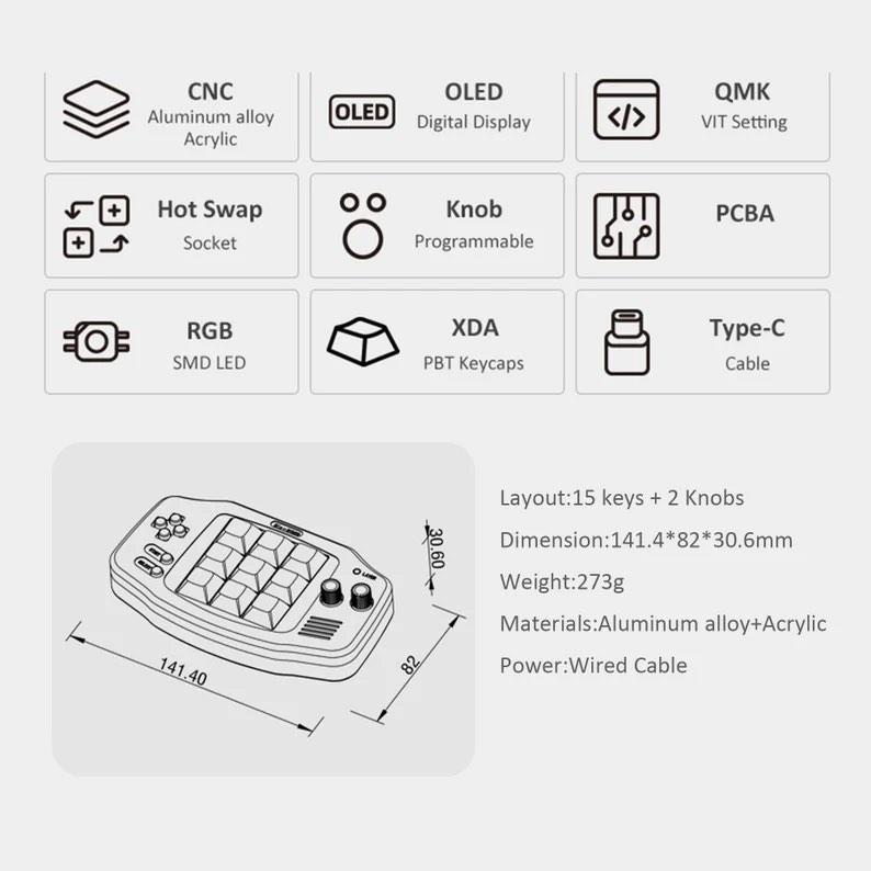 GBA Style Programmable Knob Mini Wired Mechanical Keyboard Numeric ...