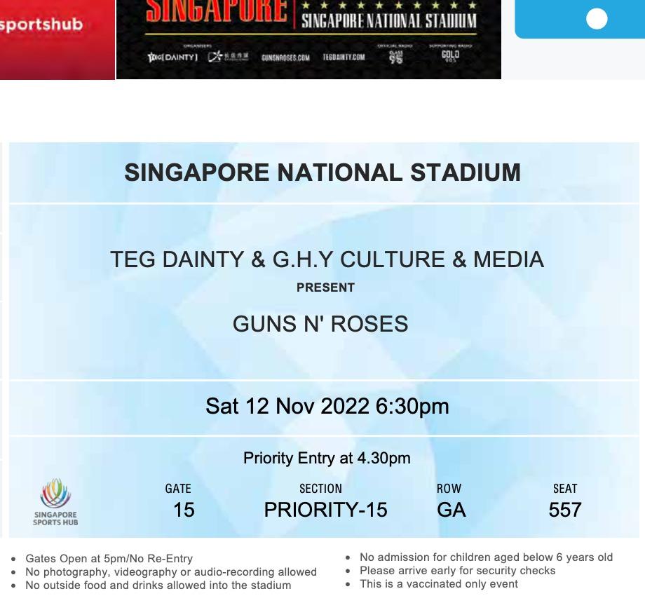 GUNS N ROSES - CAT 1 PRIORITY ENTRY STANDING TICKET 12 NOV, Tickets ...