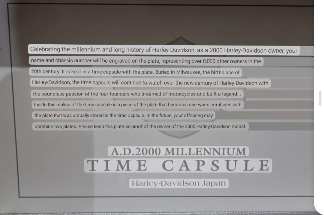 Harley Davidson A.D. 2000 Millenium Time Capsule, Motorbikes, Motorbike ...