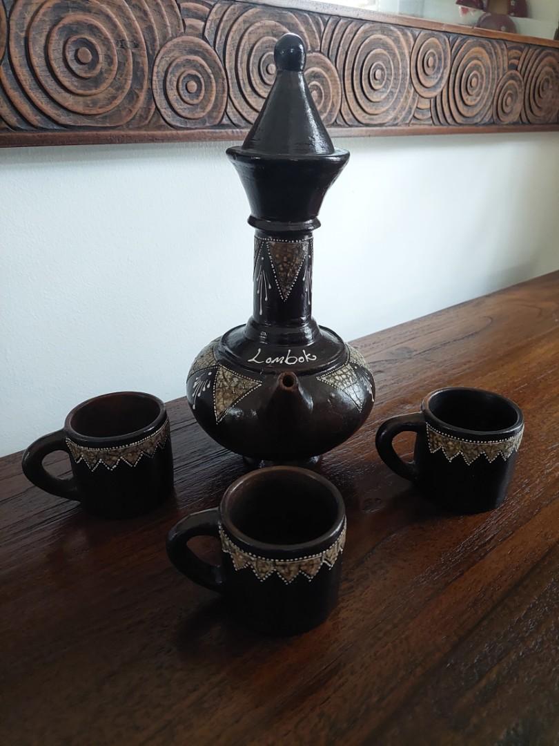 Indonesian Earthenware Water Jug w/ Mugs & Tray, Furniture & Home ...