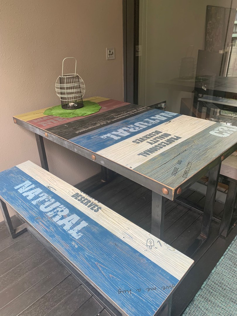 Outdoor table with bench chairs , Furniture & Home Living, Outdoor ...