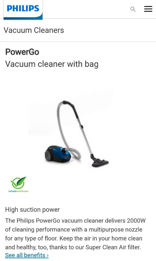 Philip Vacuum Cleaner FC8296/61 2000w, TV & Home Appliances, Vacuum ...