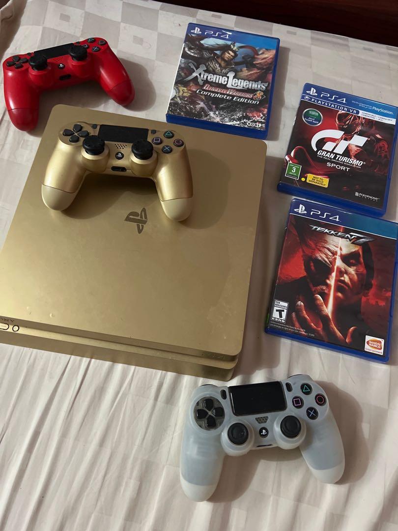 PS4 Slim 500Gb Gold Limited Edition w/ 3 consoles and games for sale ...