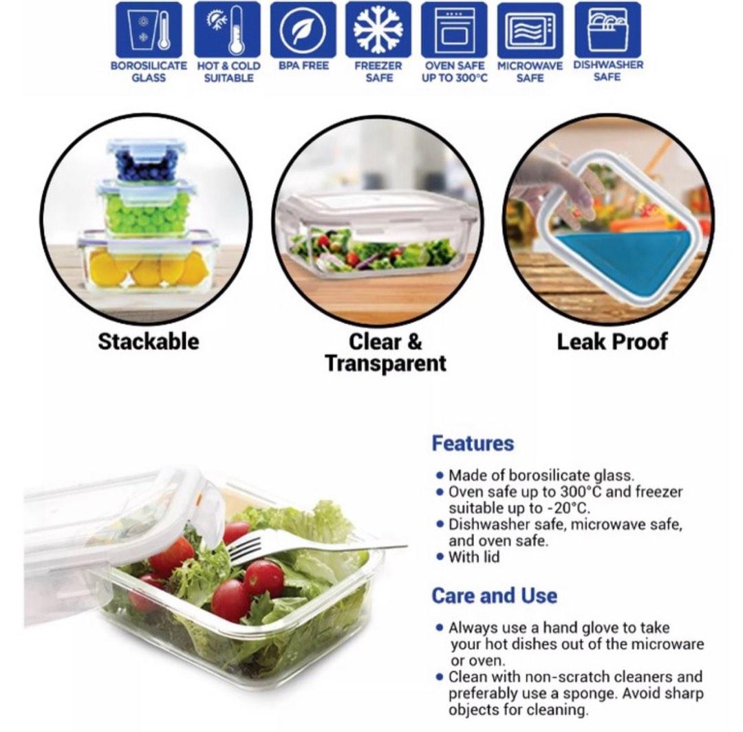 Rectangular Glass Food Storage Food Keeper Container White Lid - 640ml ...