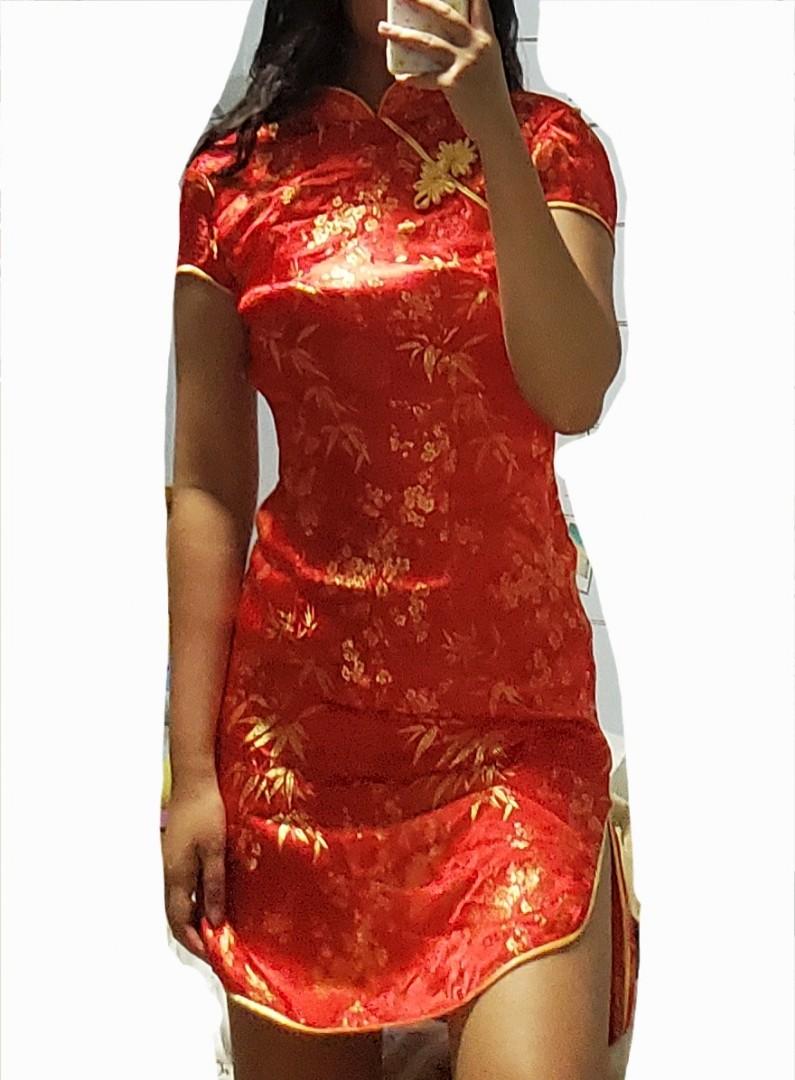 red and gold cheongsam/qipao, Women's Fashion, Dresses & Sets, Dresses ...