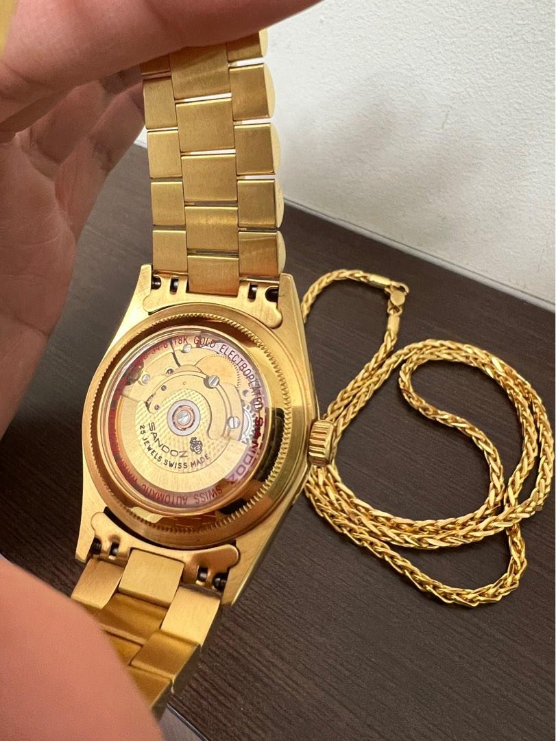 Sandoz 18K Gold Day Date President ETA Swiss Automatic Watch, Luxury ...