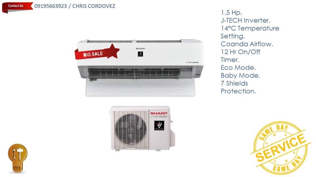 SHARP- split type aircon inverter free installation, TV & Home ...