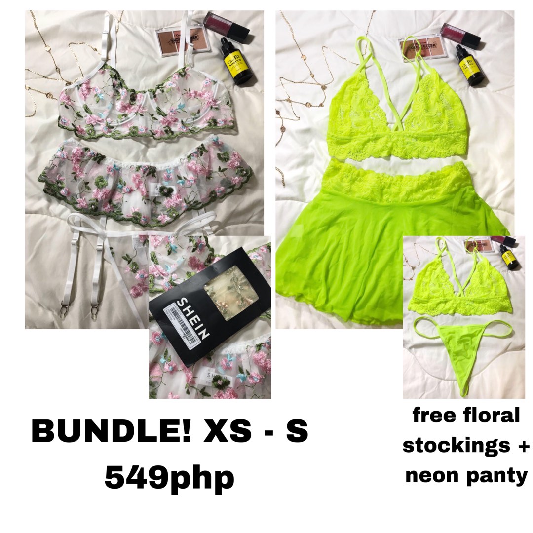 Shein floral & neon lingerie bundle! + free floral stockings, Women's ...