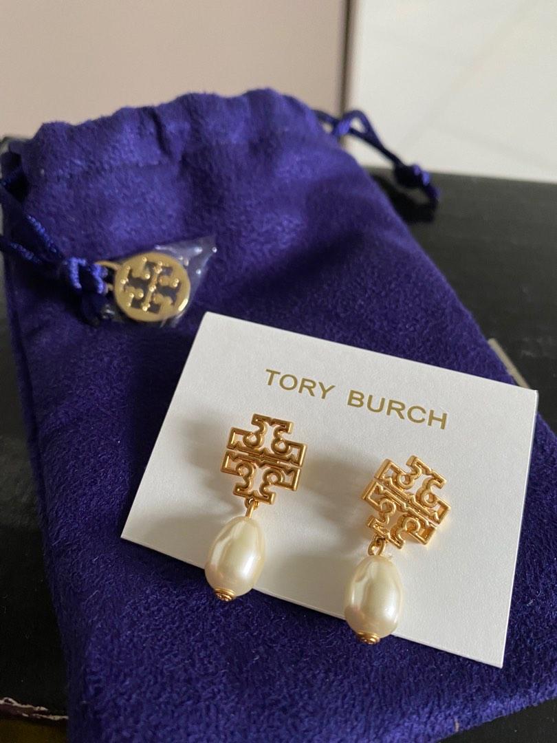 Tory Burch Britten Logo Drop Earrings, Luxury, Accessories on Carousell