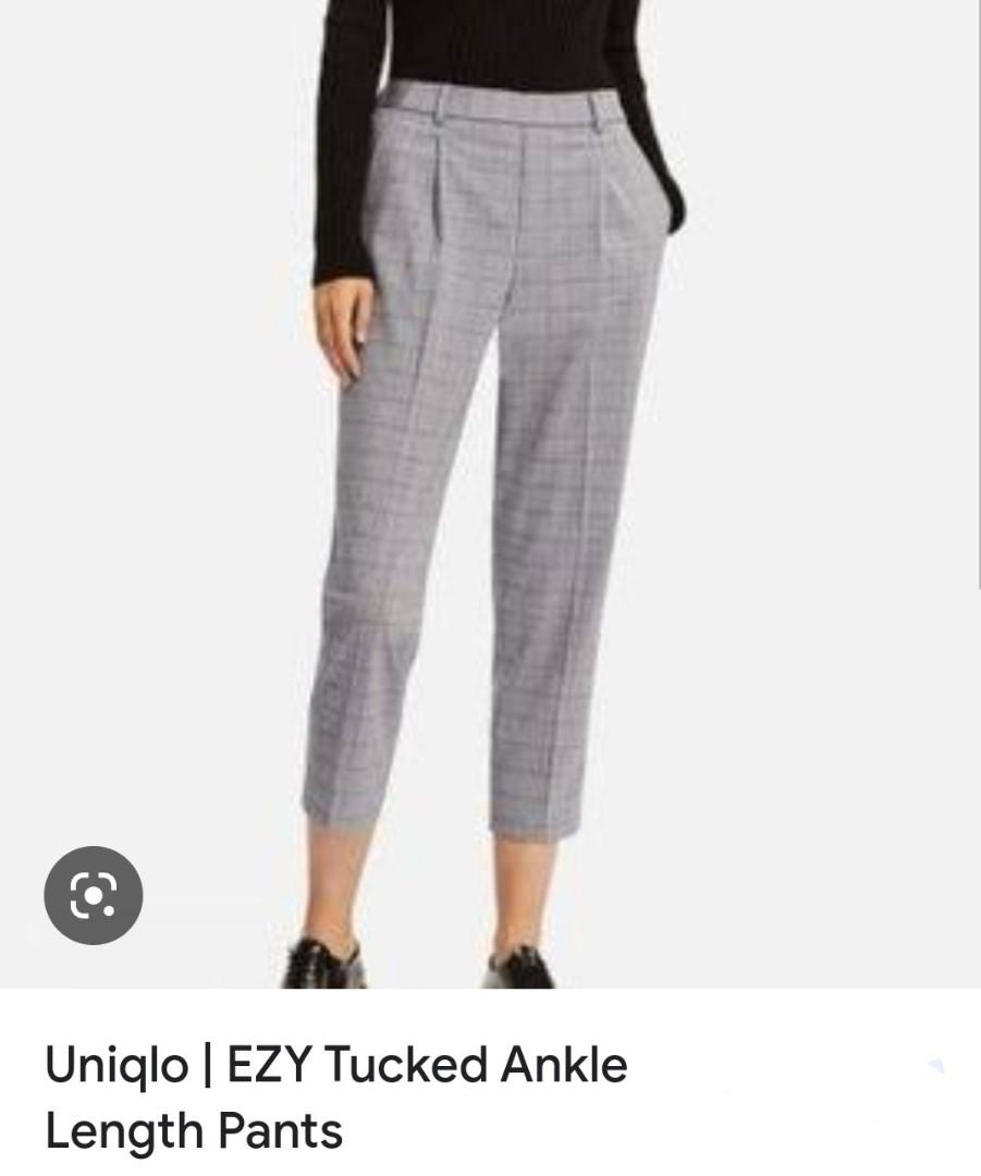 Uniqlo ezy tucked ankle pants plain grey, Women's Fashion, Bottoms, Other Bottoms on Carousell