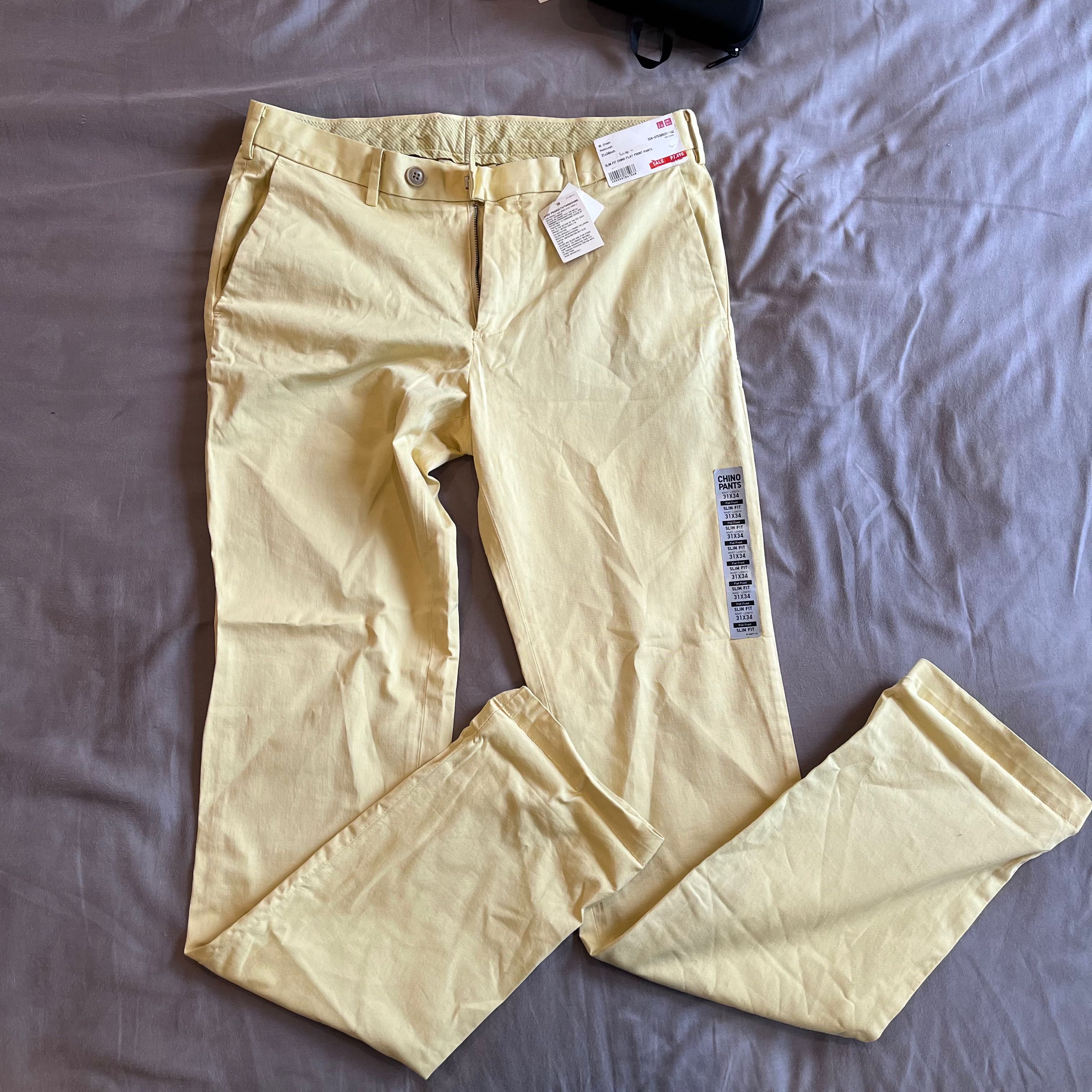 UNIQLO Pastel Yellow Chinos, Men's Fashion, Bottoms, Trousers on Carousell