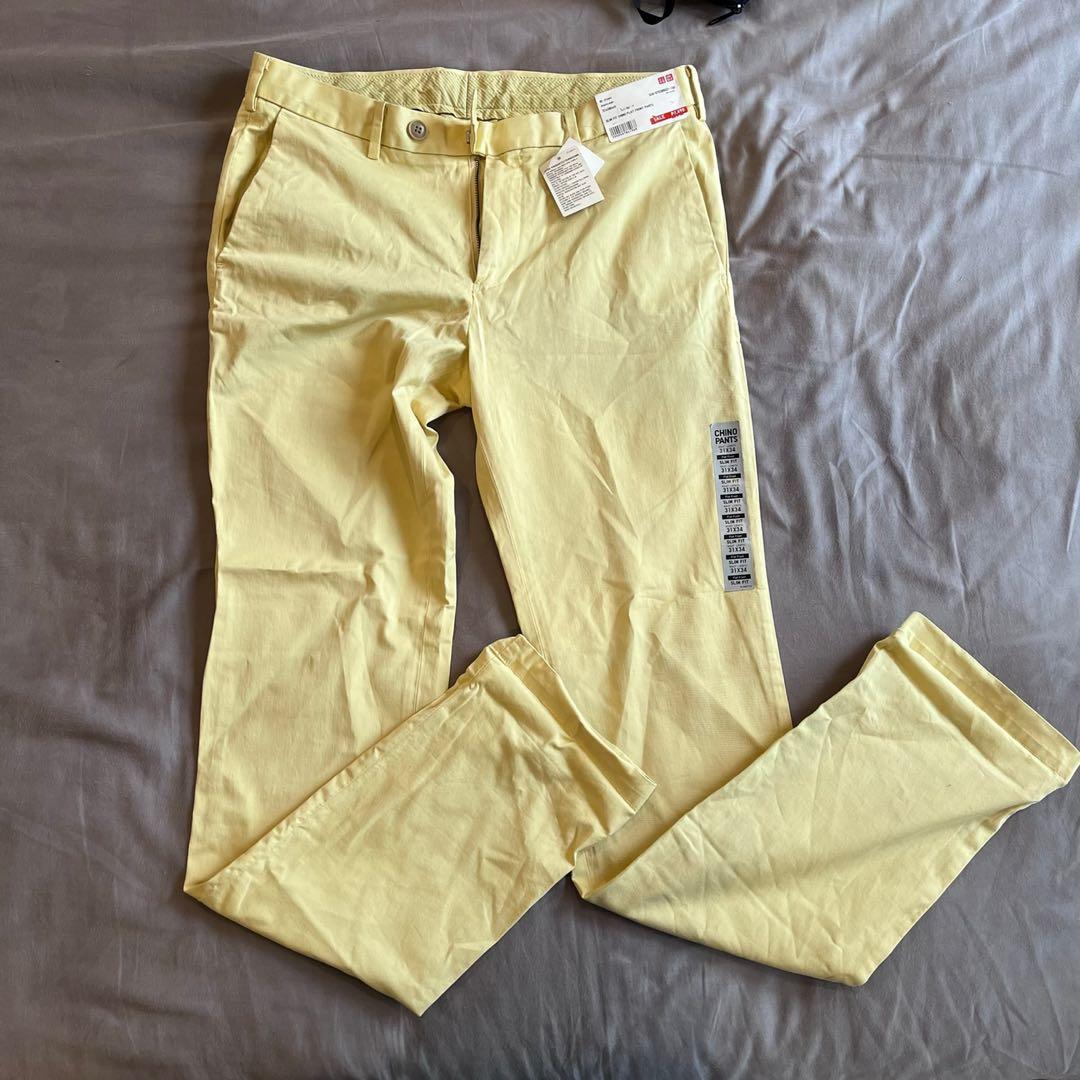 UNIQLO Pastel Yellow Chinos, Men's Fashion, Bottoms, Trousers on Carousell