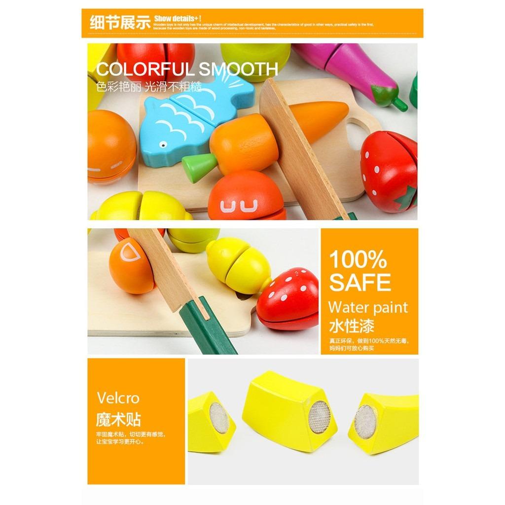 Velcro Wooden Fruit and Vegetable Combination Cutting Toys Set ...