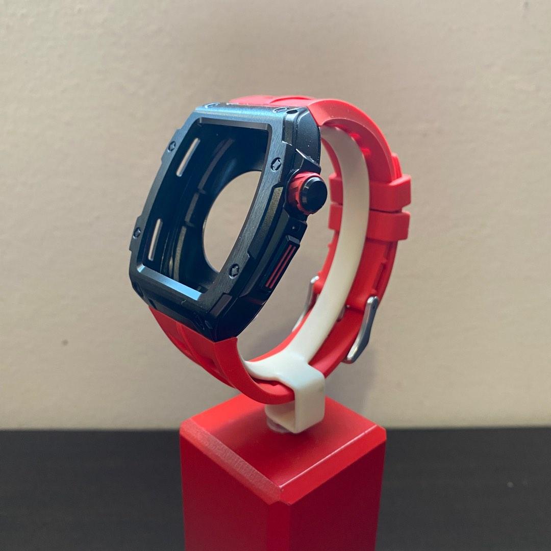Apple Watch Series 7 8 RM Style Stainless Steel Sport Case with Red ...