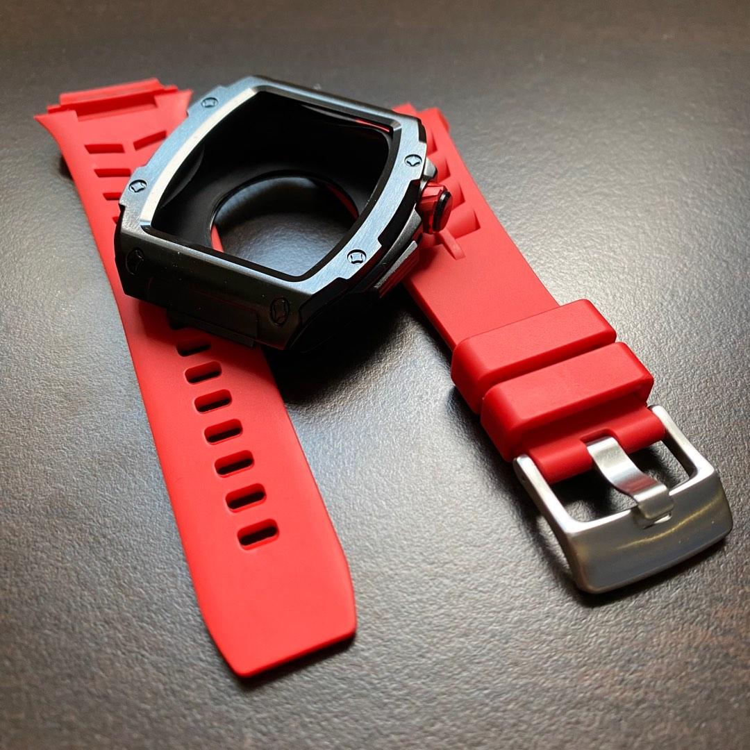 Apple Watch Series 7 8 RM Style Stainless Steel Sport Case with Red ...