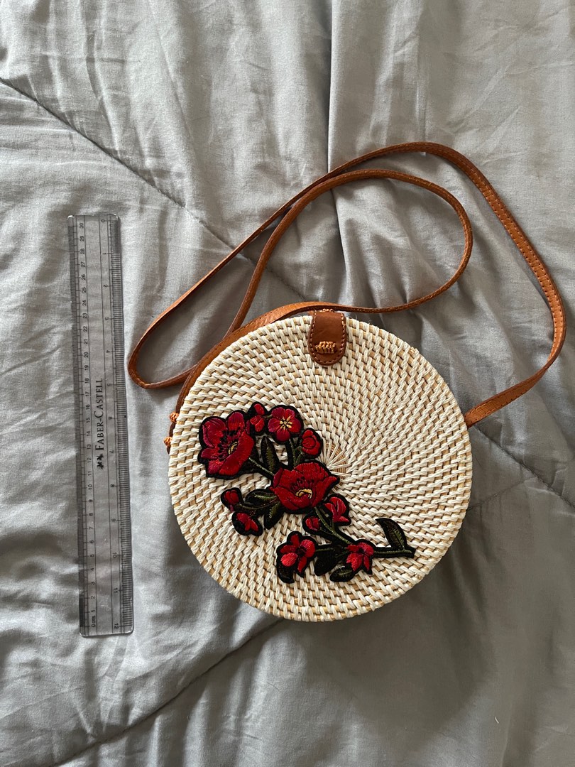Authentic Rattan Bali Bag with Leather strap, Women's Fashion, Bags ...