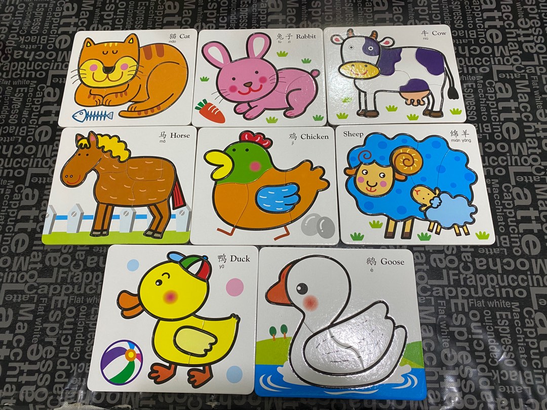 Chinese English Farm Animals Puzzle (Set of 8), Babies & Kids, Infant ...