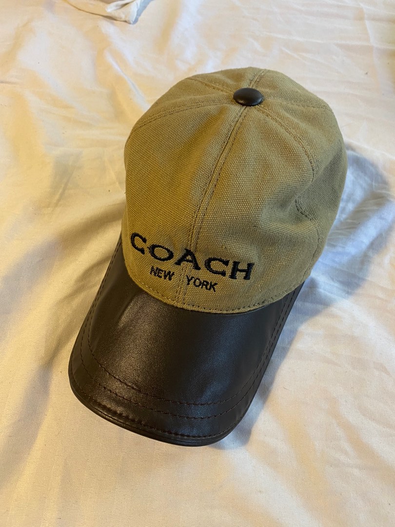 Coach New York Leather Cap, Luxury, Apparel on Carousell